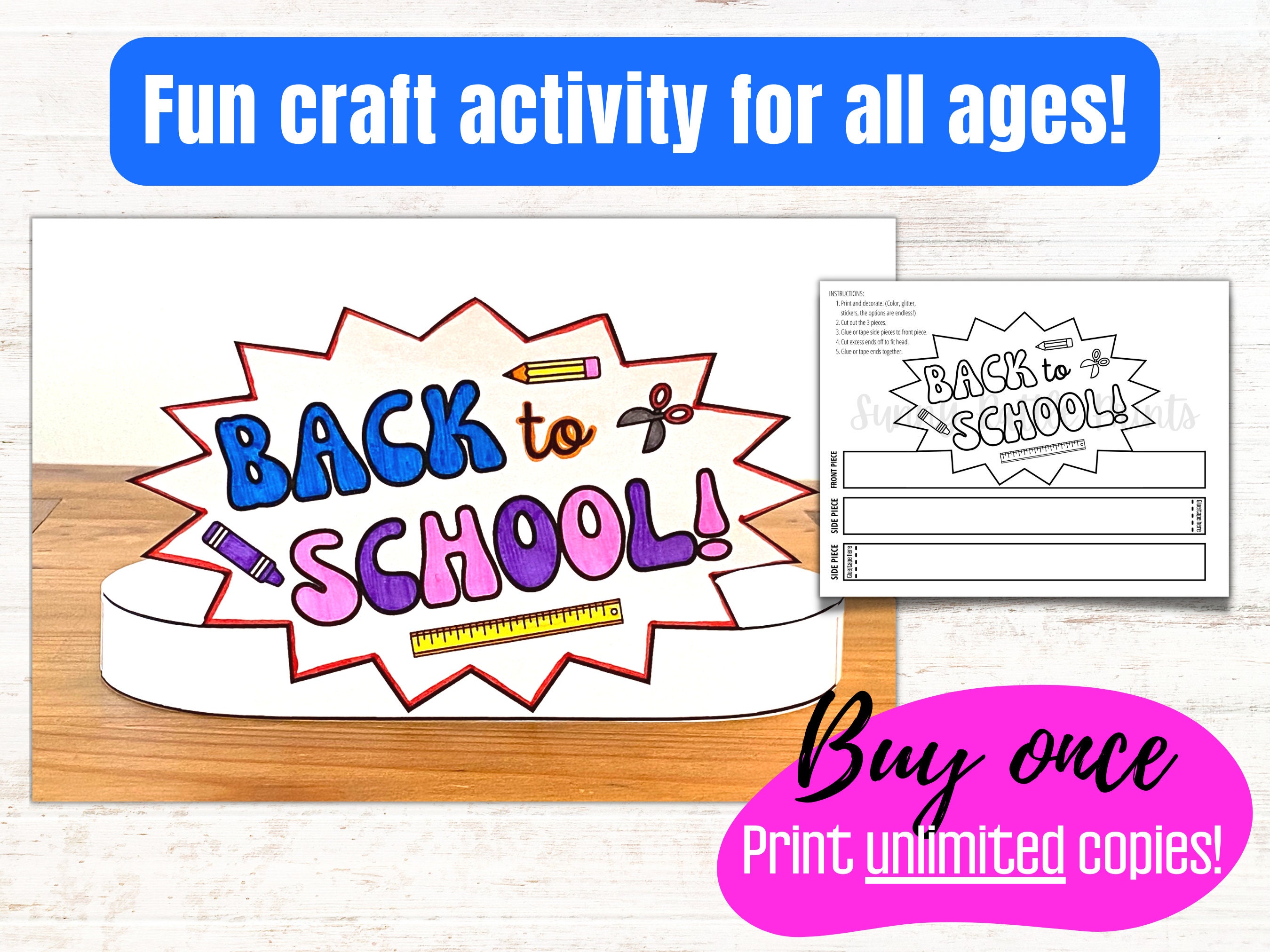 Back to School Paper Crown Hats | 1st Day of School Kids Craft Activity ...