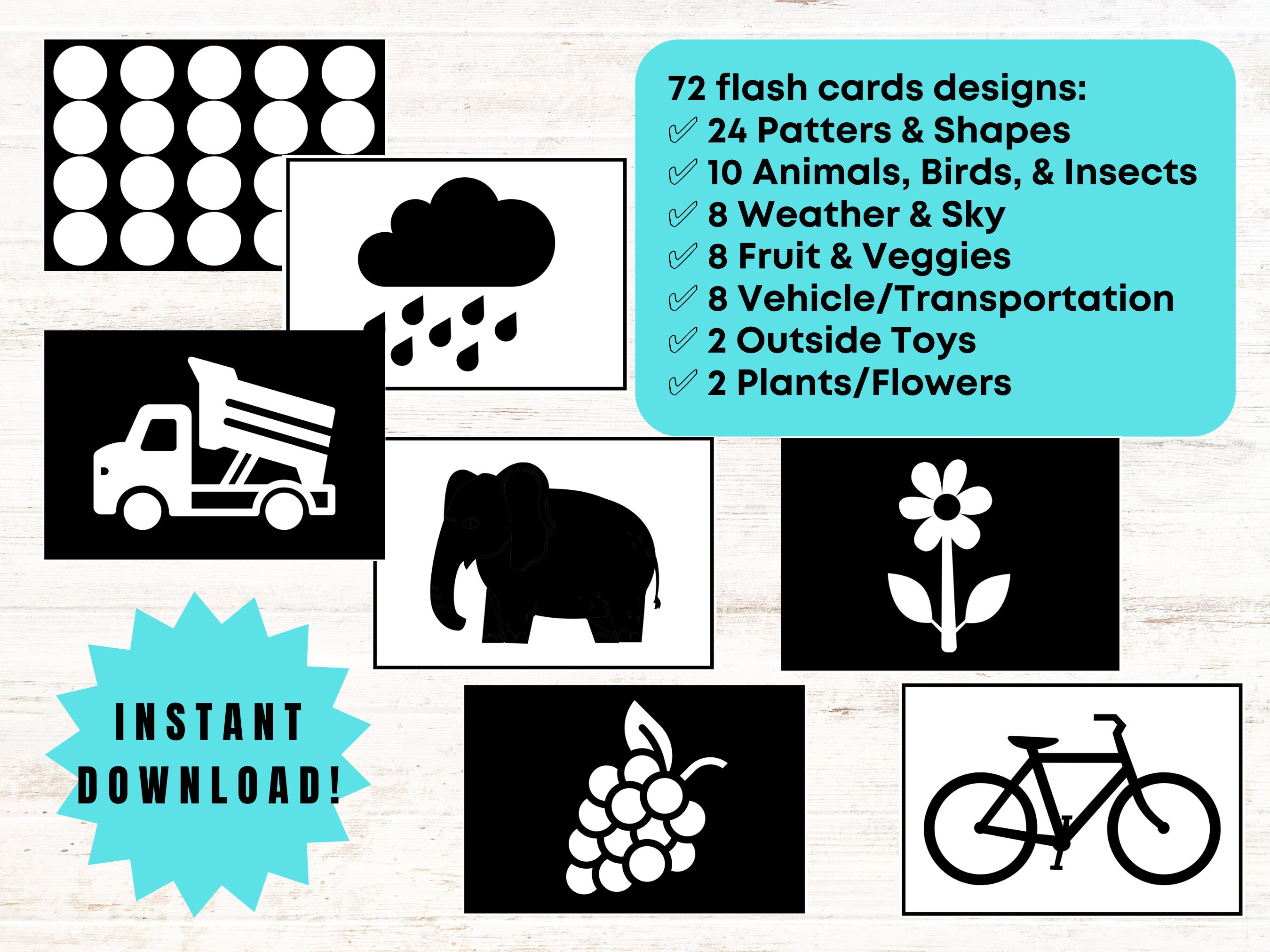 72 Black & White Baby Sensory Flash Cards: Newborn Stimulation (PDF) - Etsy