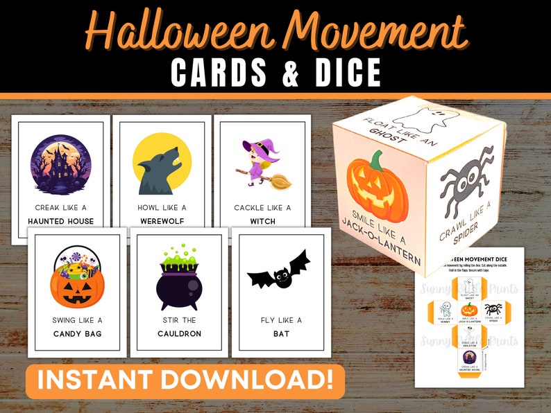 Halloween Movement Cards & Dice: Kids Activity (digital Download) - Etsy
