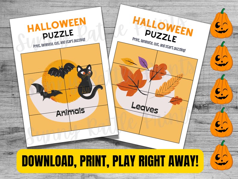 Printable Kids Halloween Puzzles Halloween Craft Activity INSTANT ...