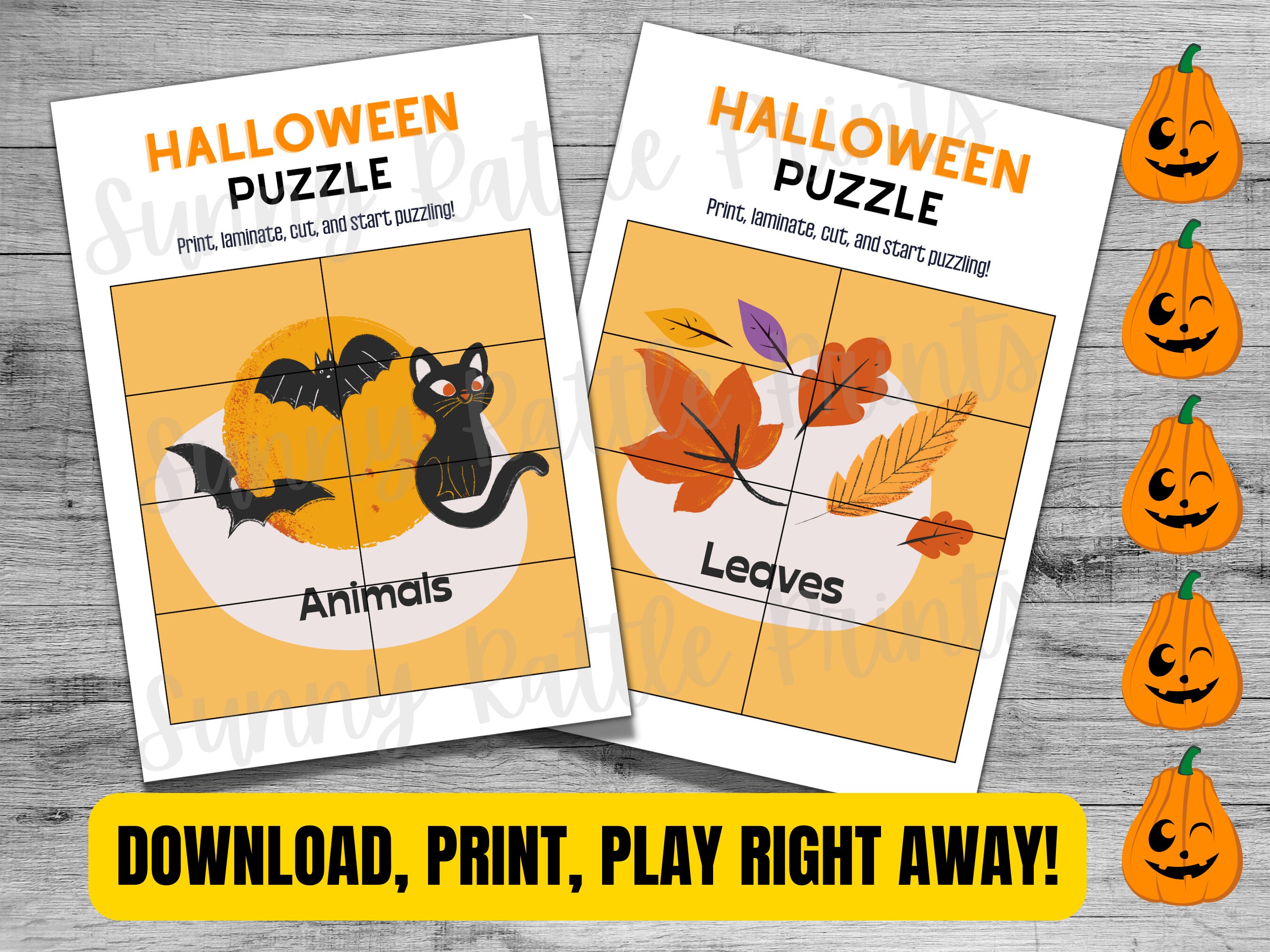 Printable Kids Halloween Puzzles Halloween Craft Activity INSTANT ...