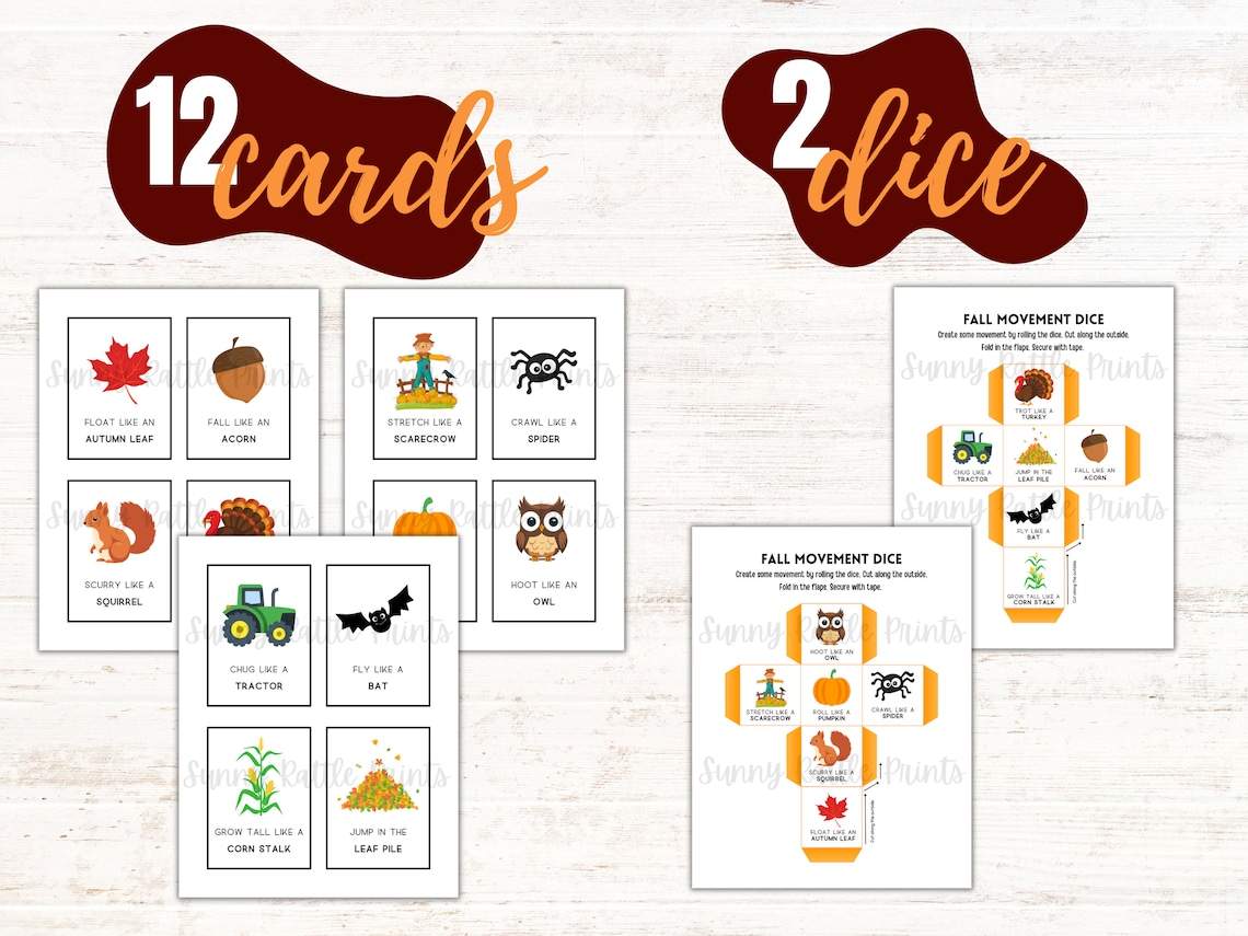 Fall Movement Cards & Dice | Printable Autumn Activity Flashcards for ...