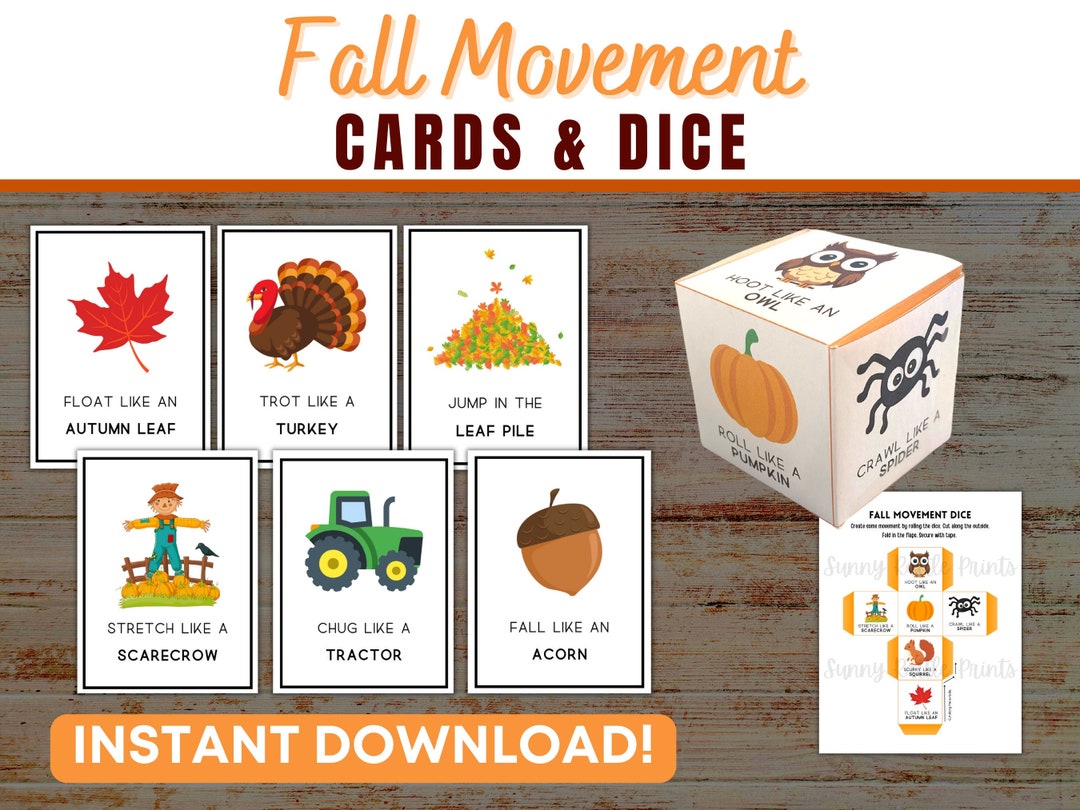 Fall Movement Cards & Dice | Printable Autumn Activity Flashcards for ...