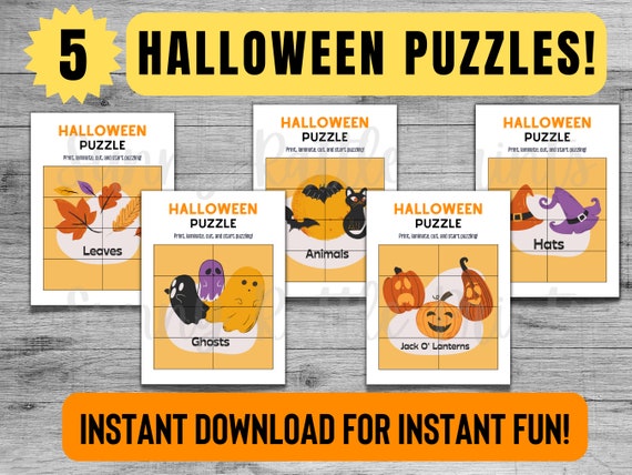 Printable Kids Halloween Puzzles Halloween Craft Activity - Etsy