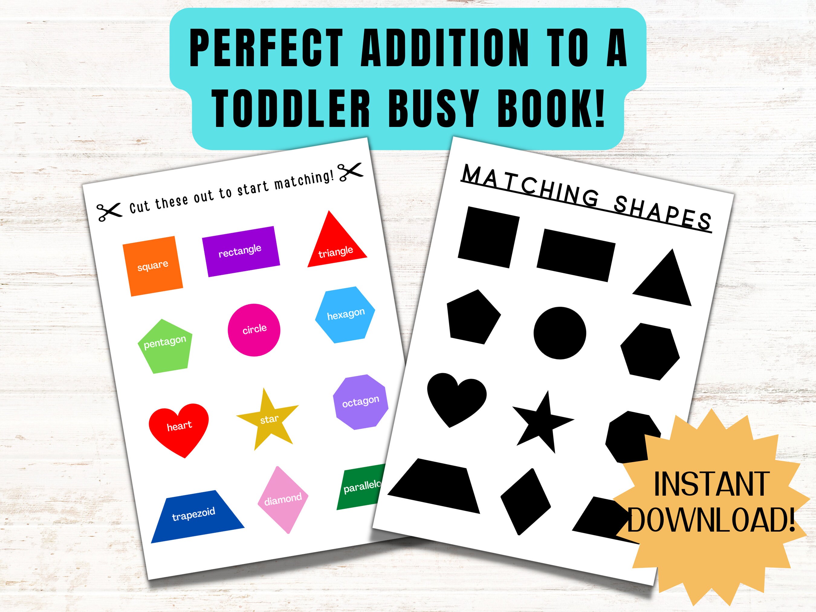 Shapes Matching Printable Worksheet | Busy Binder Printable | Learn ...