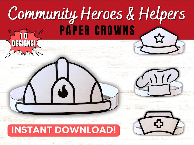 Community Helpers & Heroes Paper Crown Hats | Jobs and Careers Kids ...