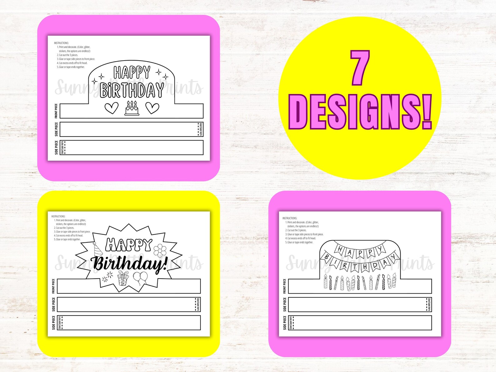 Printable Birthday Crown Craft: Kids Coloring Party Hats (PDF Download ...