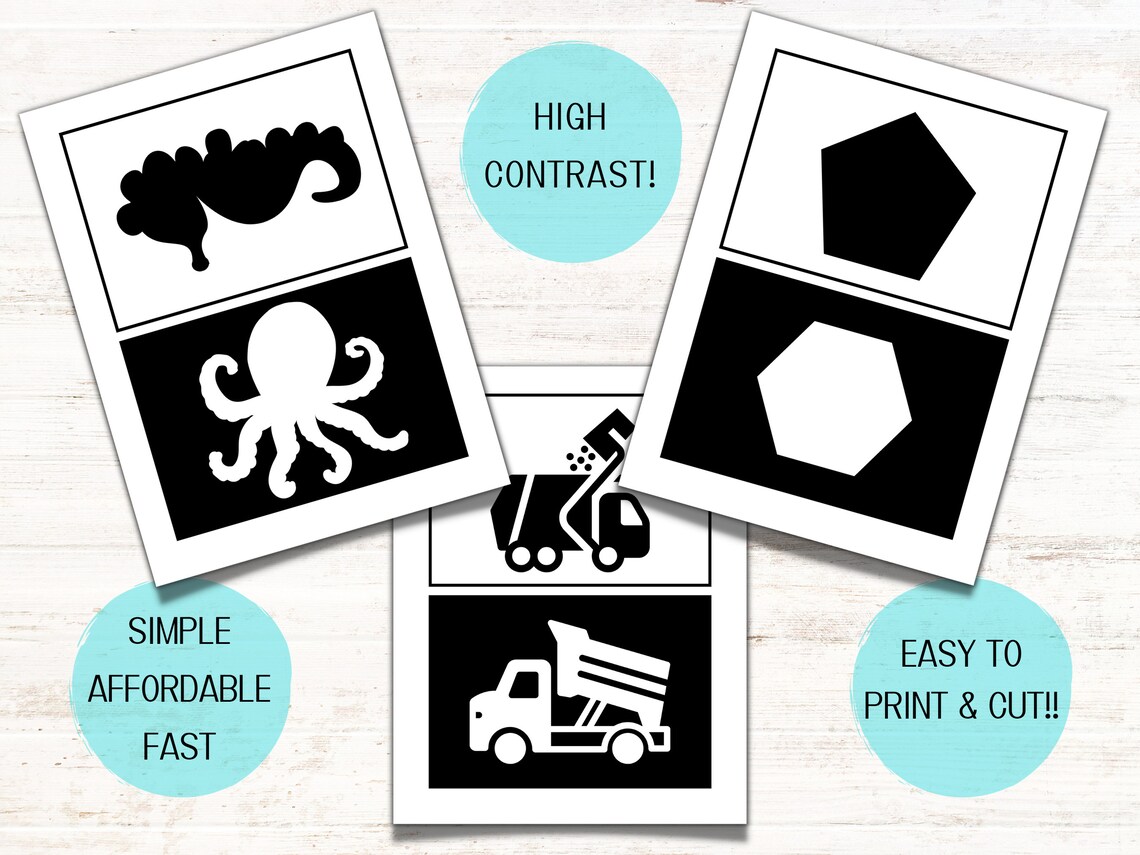 72 Black & White Baby Sensory Flash Cards: Newborn Stimulation (PDF) - Etsy