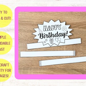 Printable Birthday Crown Craft: Kids Coloring Party Hats (PDF Download ...