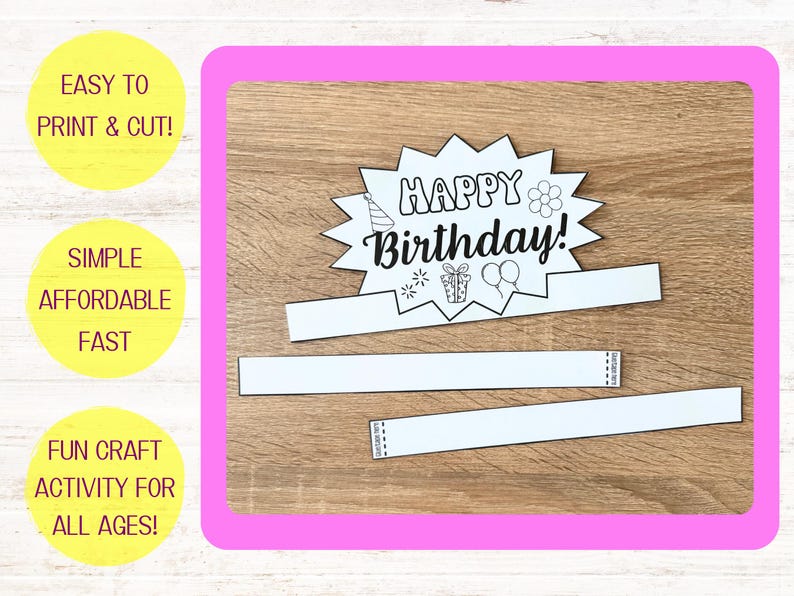 Printable Birthday Crown Craft: Kids Coloring Party Hats (PDF Download ...