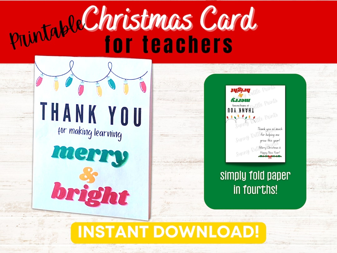 Teacher Christmas Thank You Card, Teacher Appreciation Card, Holiday ...