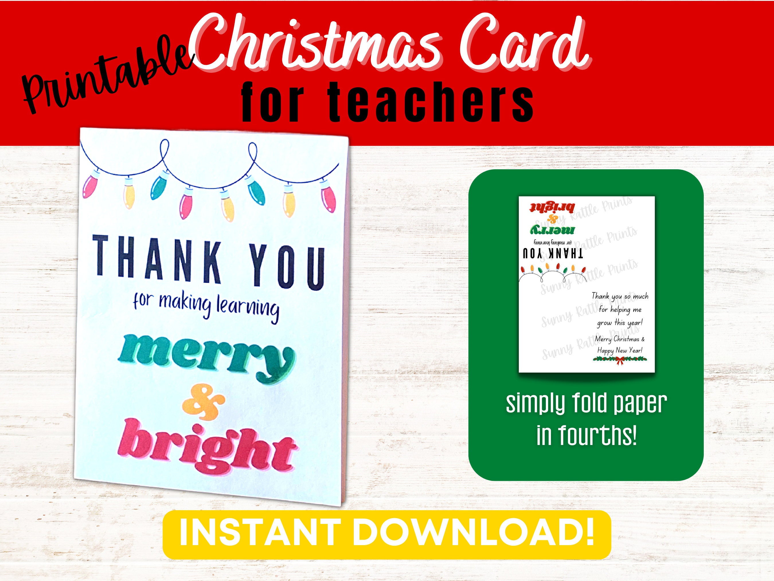 Teacher Christmas Thank You Card, Teacher Appreciation Card, Holiday ...