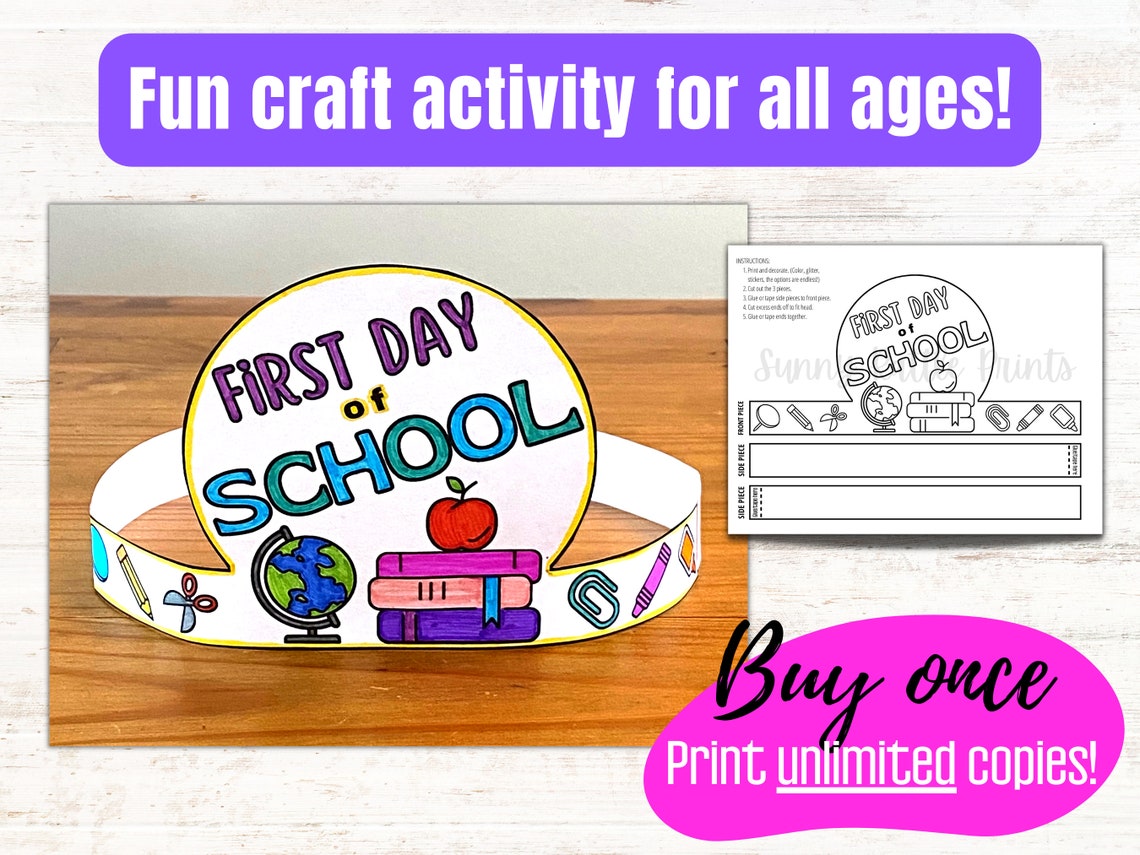 1st Day of School Paper Crown Hats | Back to School Kids Craft Activity ...