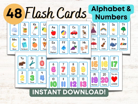 Printable Flashcards Alphabet & Numbers for Preschool and - Etsy