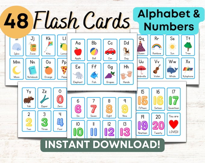 Printable Alphabet & Number Flashcards for Toddlers (digital Download ...
