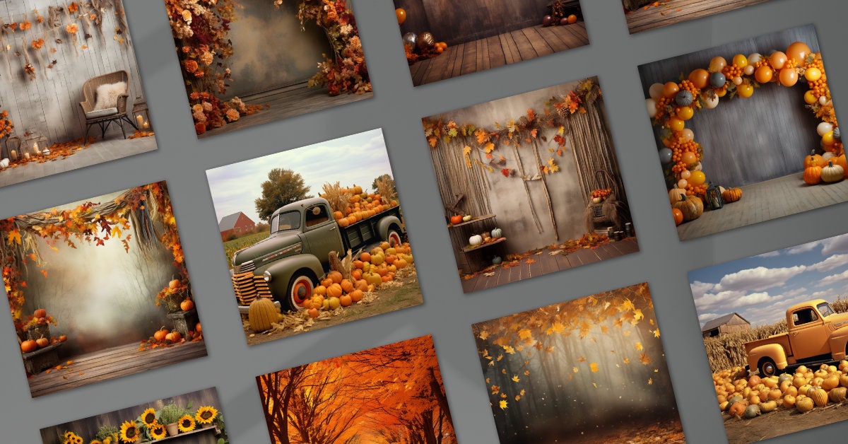 82 Fall Variety Digital Backgrounds Fall Studio, Balloon Arch, Trucks ...