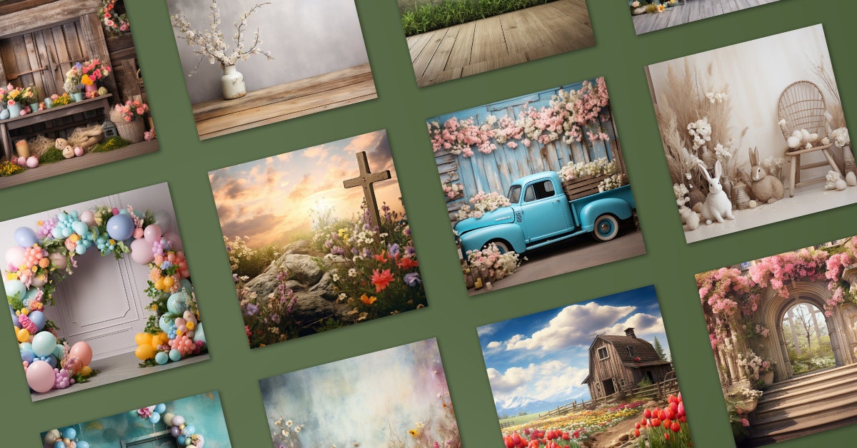 150 Spring & Easter Mega Pack Digital Backgrounds - Boho, Balloons ...