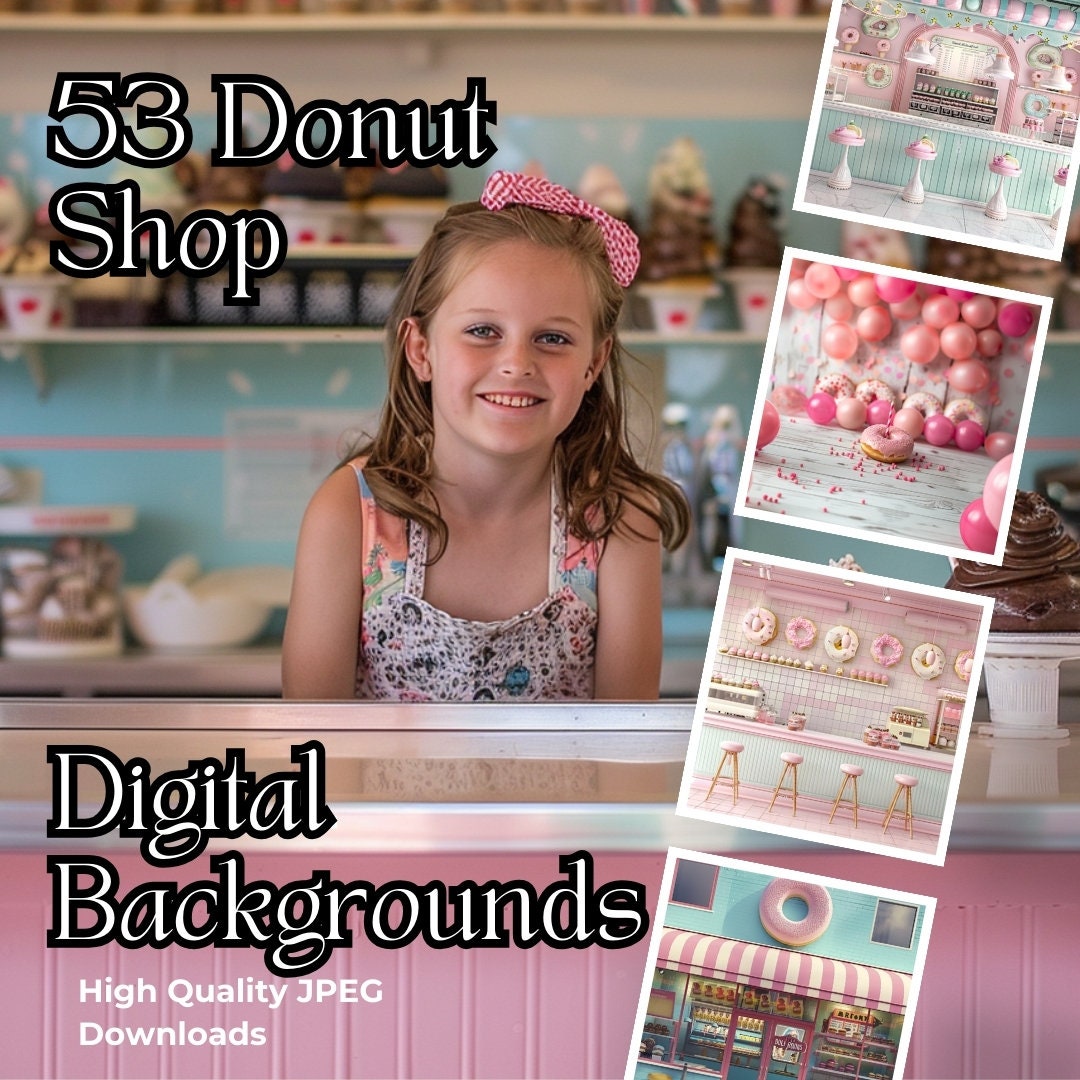 53 Donut Shop Digital Backgrounds - Ice Cream, Retro, Birthday, Donuts ...