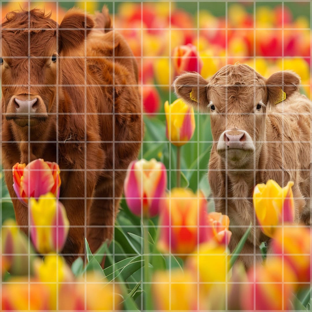 80 Spring Highland Cow Digital Backgrounds Flower Fields, Boho, Tulip ...