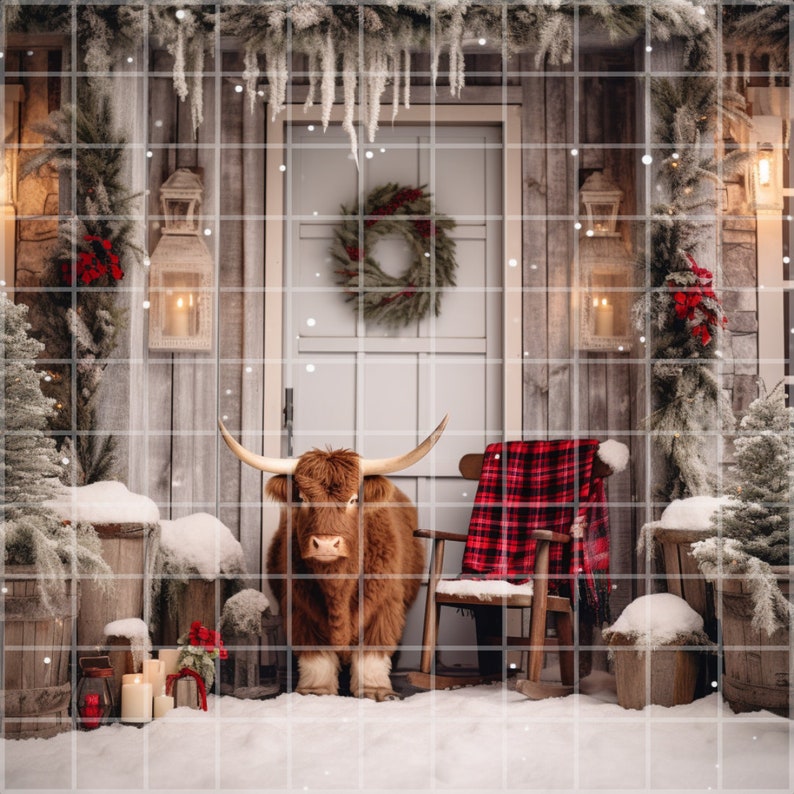 25 Highland Cows Christmas Digital Backgrounds Farm, Barn, Lights ...