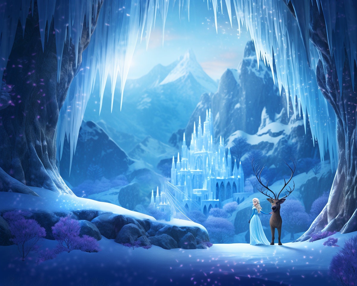 26 Frozen Ice Castle Digital Backgrounds - Ice Cave, Forest, Snowflakes ...
