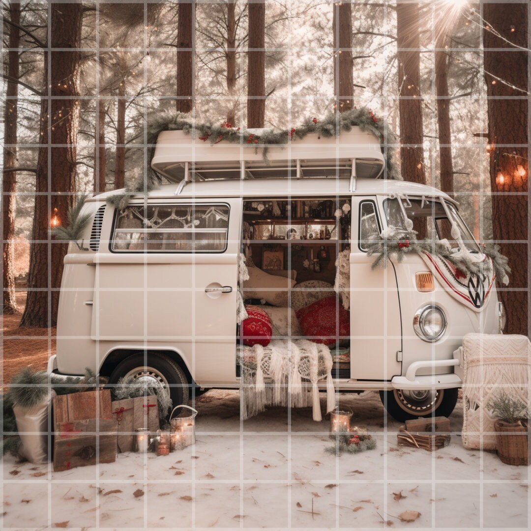 33 VW Bus Christmas Digital Backgrounds - Pine Forest, Boho, Volkswagen ...