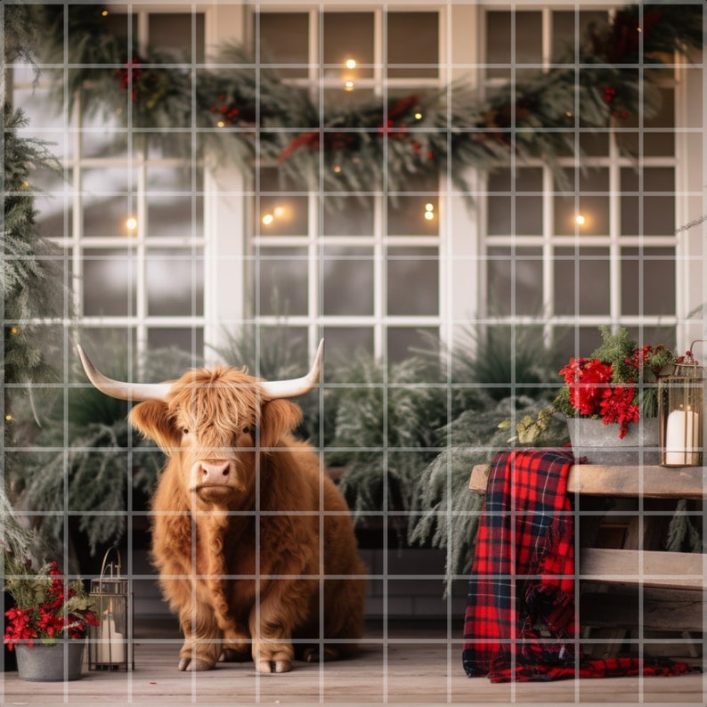 25 Highland Cows Christmas Digital Backgrounds - Farm, Barn, Lights ...