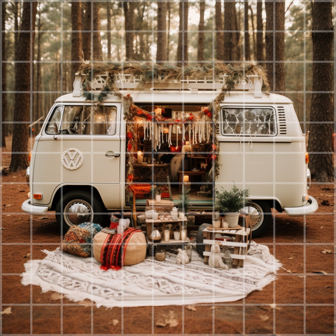 33 VW Bus Christmas Digital Backgrounds Pine Forest, Boho, Volkswagen ...