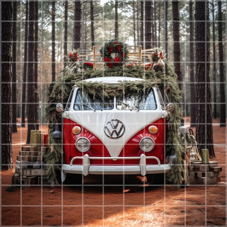 33 VW Bus Christmas Digital Backgrounds - Pine Forest, Boho, Volkswagen ...