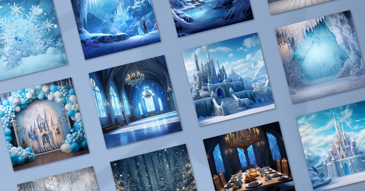 26 Frozen Ice Castle Digital Backgrounds - Ice Cave, Forest, Snowflakes ...