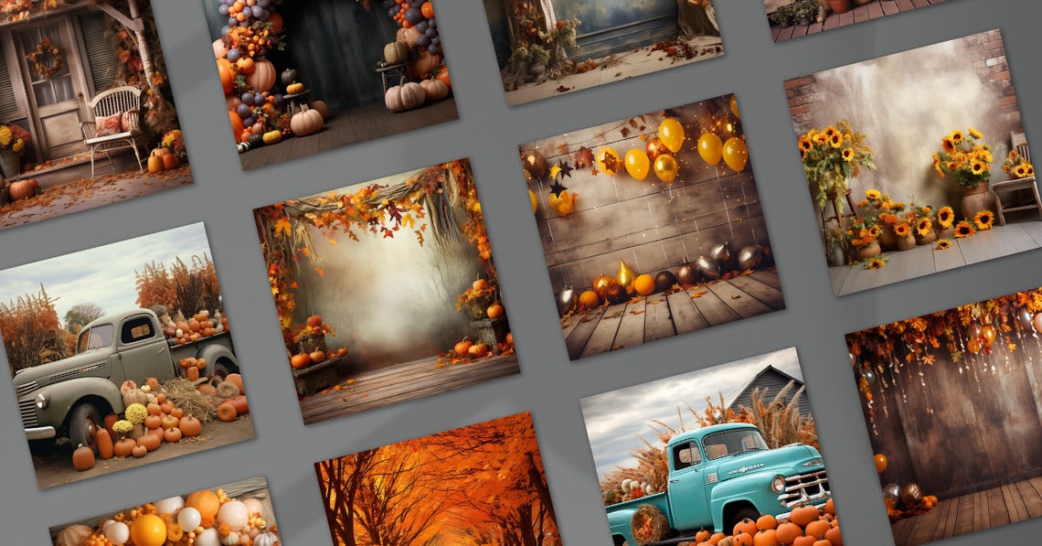 82 Fall Variety Digital Backgrounds Fall Studio, Balloon Arch, Trucks ...