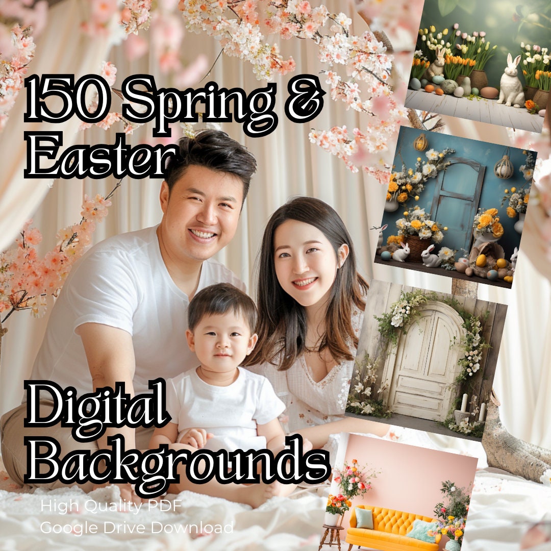 150 Spring & Easter Mega Pack Digital Backgrounds - Boho, Balloons ...