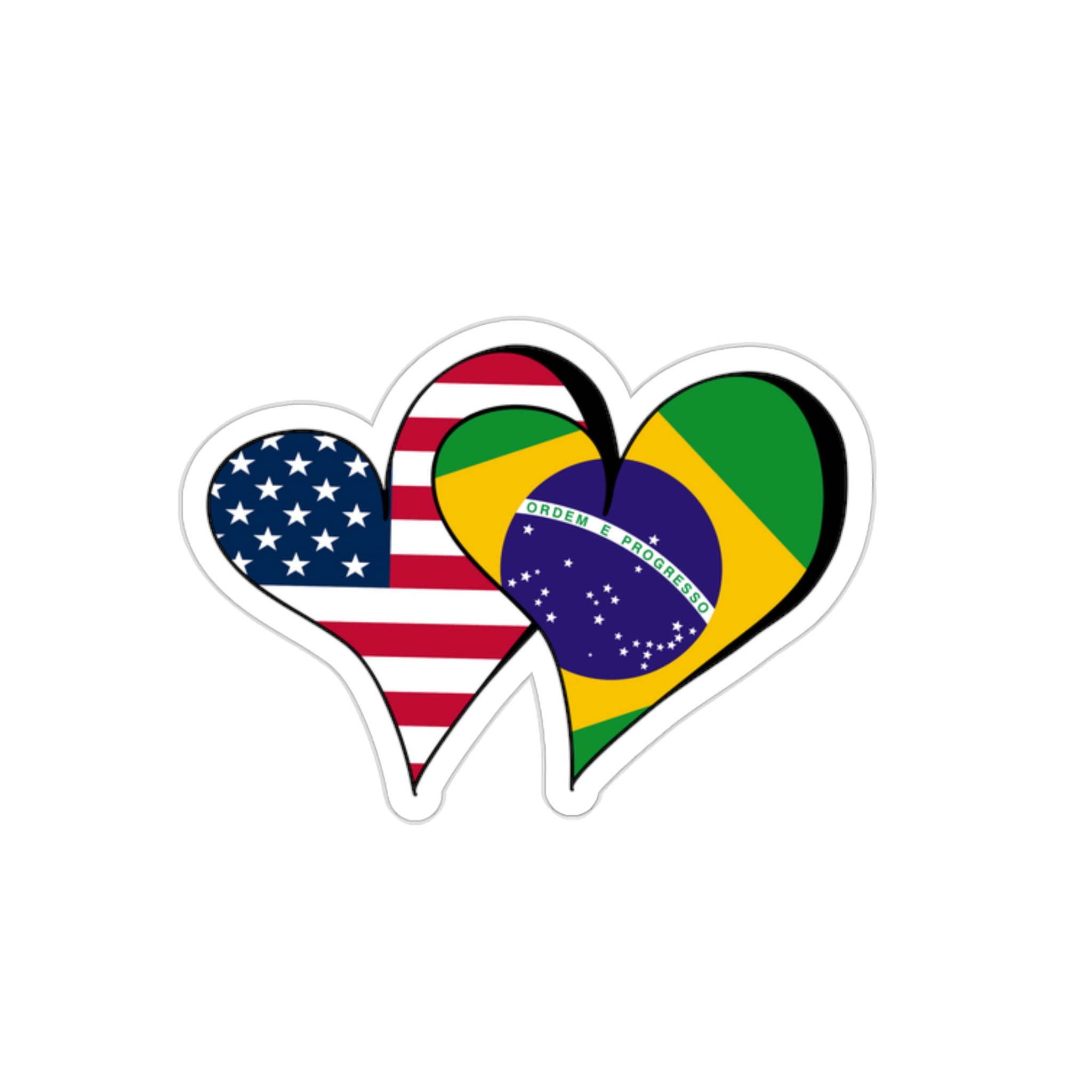 Brazil USA Heart Sticker, Brazil USA Flag Sticker, Brazilian American ...