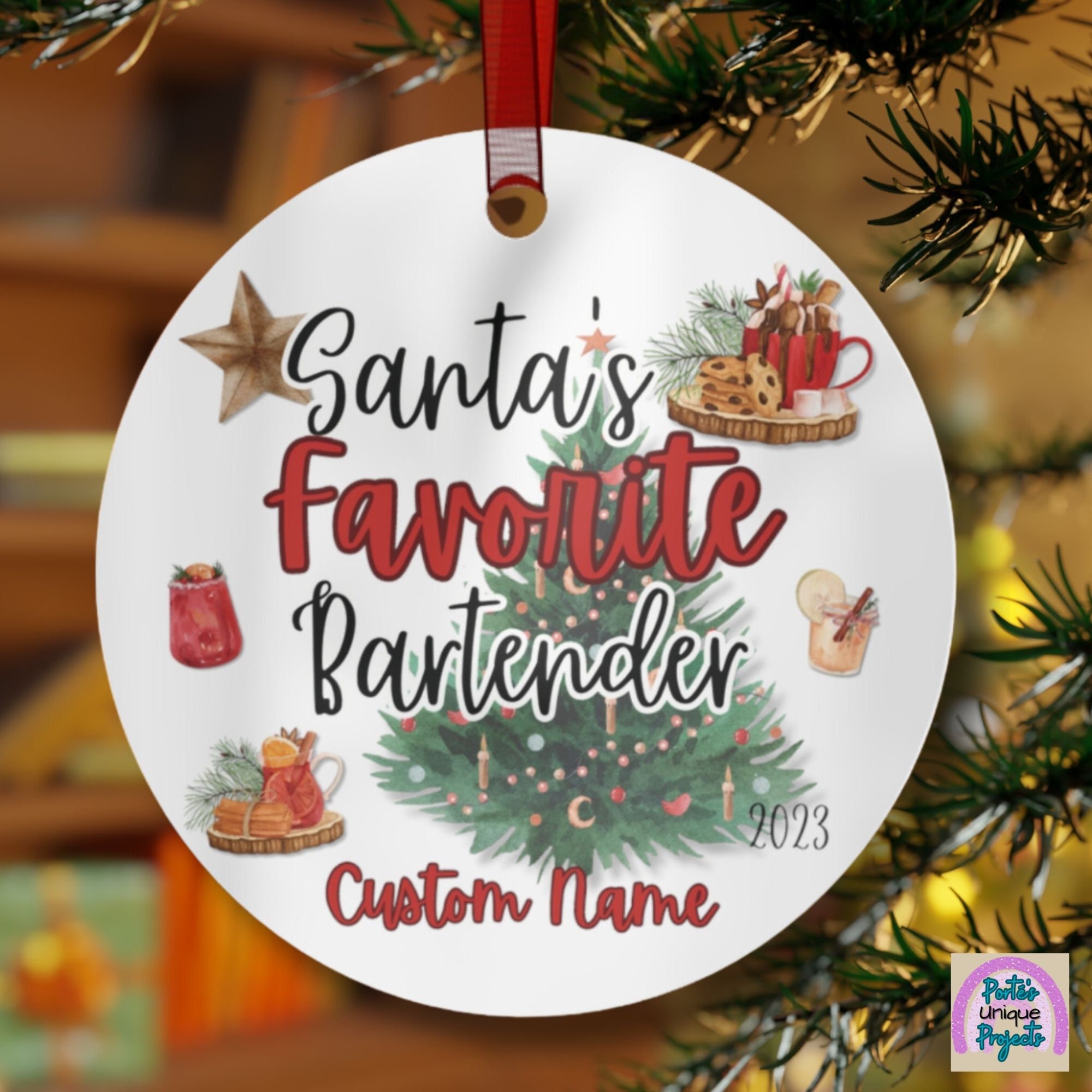 Personalized Santa's Favorite Bartender Christmas Metal Ornaments ...