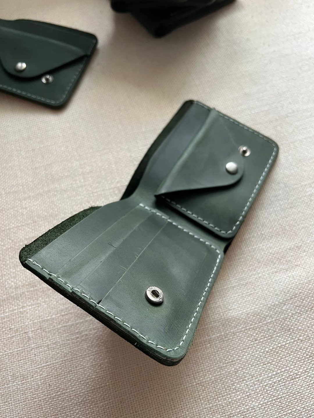 Green Leather Wallet With Coin Compartment. Money Magnet - Etsy Canada