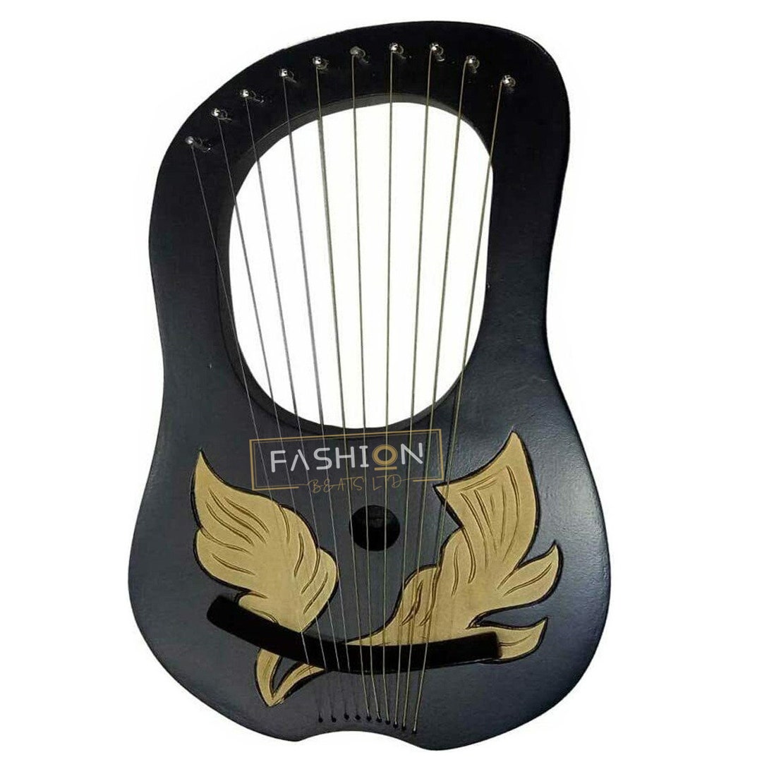 10 Strings Lyre Harp in Black and Gold Polish With Free Strings, Tuner ...