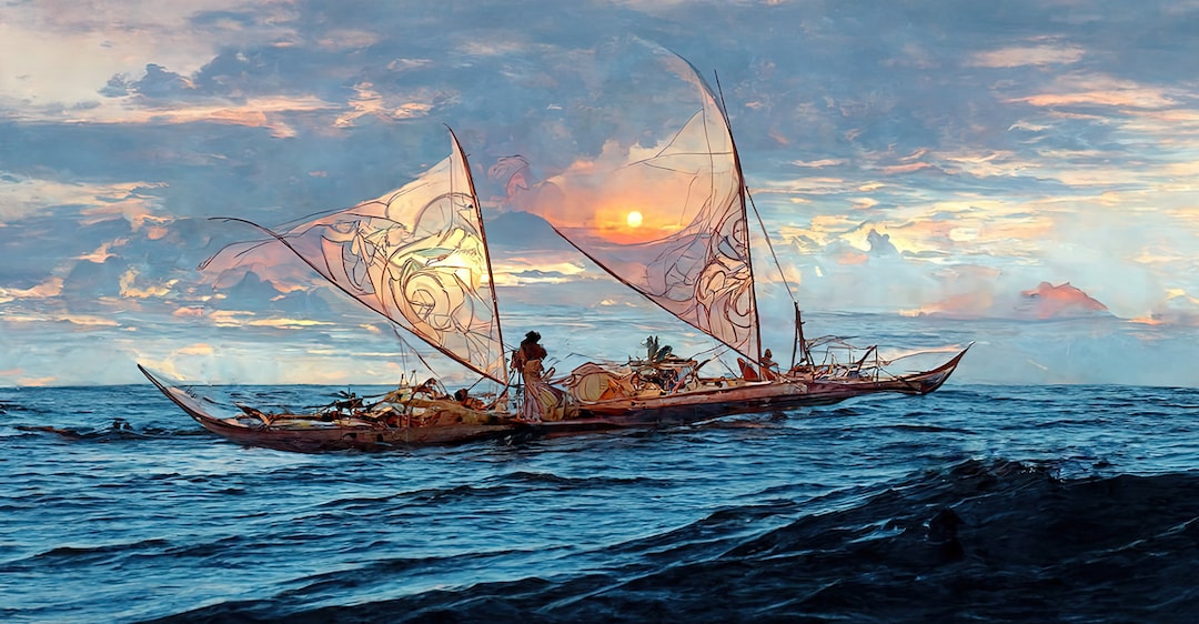 Polynesian Fishing Boat With Tattoo Sails - Etsy