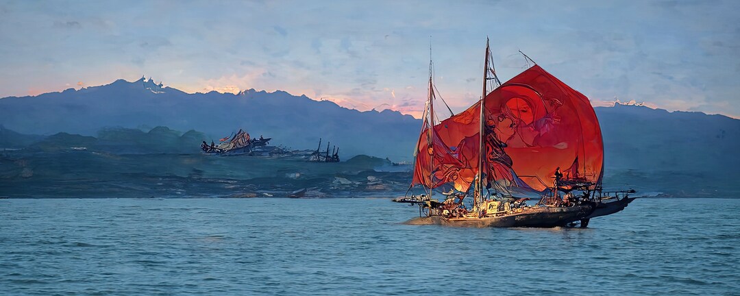 Traditional Chinese Junk Fishing Boat With Decorated Sails - Etsy
