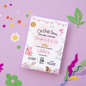 Three-i-e-i-o 3rd Birthday Three 3 Years Old Customisable Farmyard ...