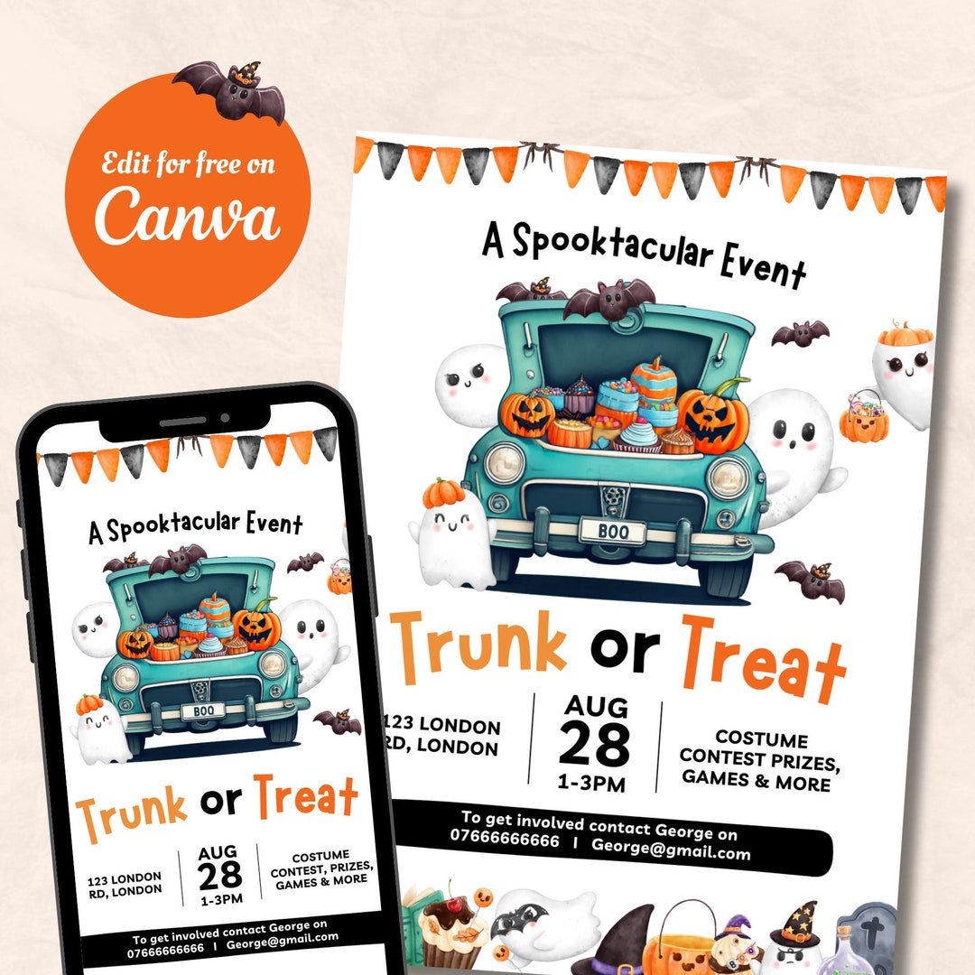 Editable Trunk or Treat Invitation, Party Invitation, Template Flyer ...