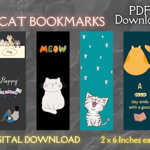 8 Cute Cat Colorful Bookmarks Digital Download Printable - Etsy