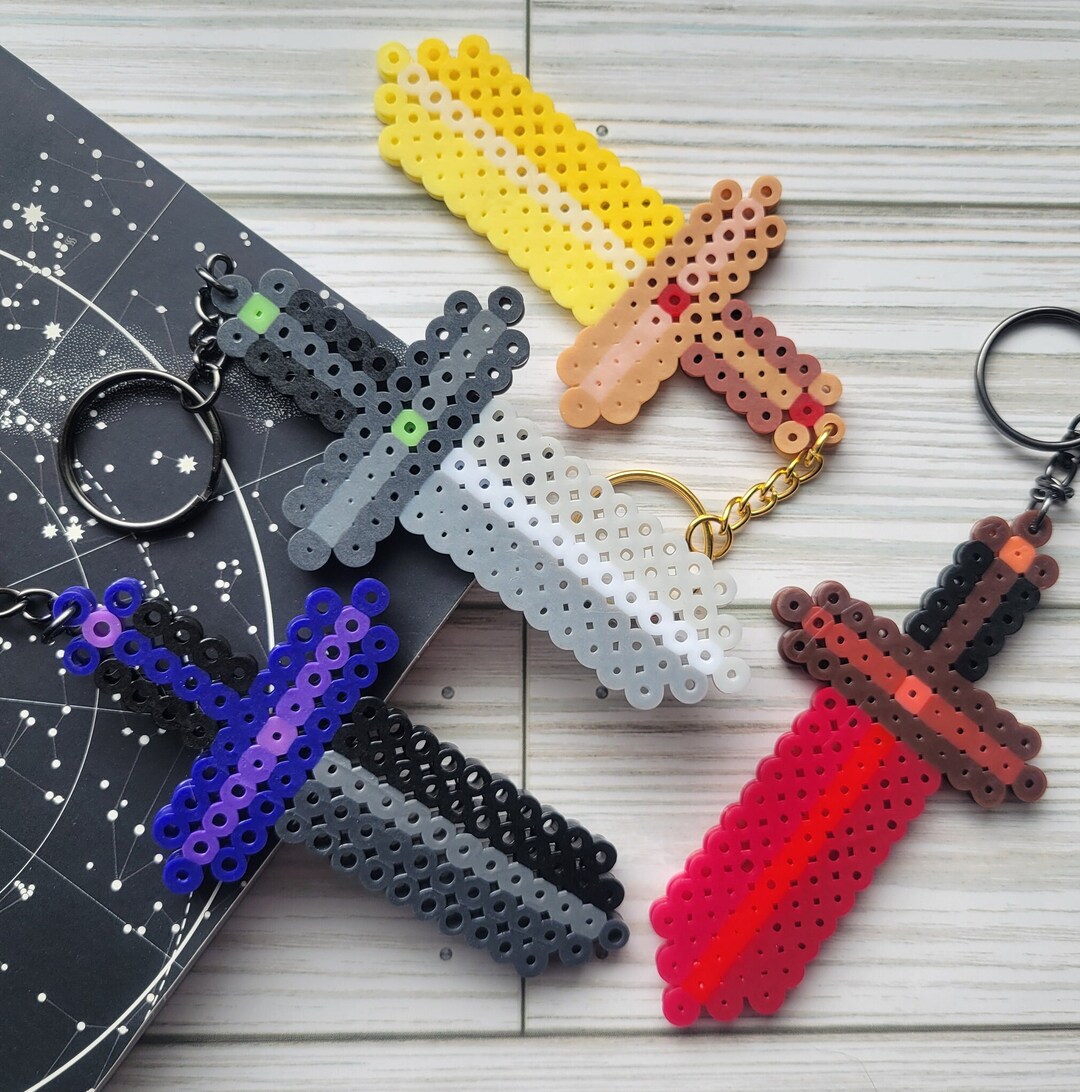 Perler Dagger Keychain Pixel Art Style Handmade Charm Adventure Gear ...