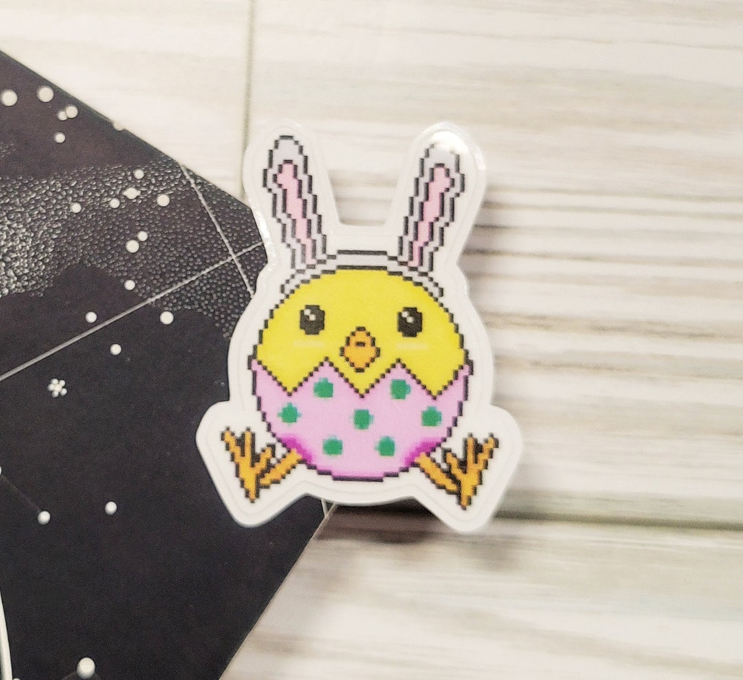 Easter Chick Pixel Glossy Vinyl Sticker Unique Beautiful Retro Artwork ...