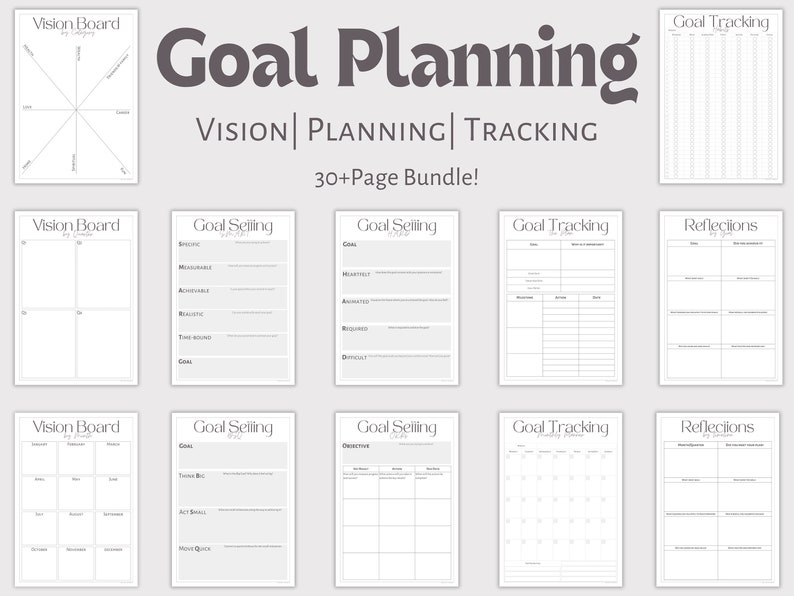Goal Planning Bundle, Goals Tracker, Goal Setting, Vision Board, Habits ...