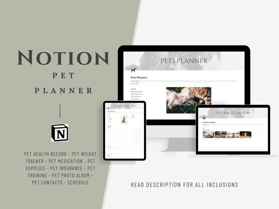 Notion Template Pet Planner Pet Tracker Notion Personal Life - Etsy