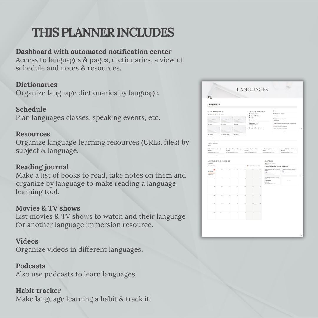Notion Template Language Learning | Language Planner & Journal ...