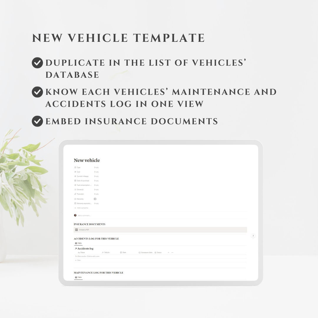 Notion Template Vehicle Management Planner Car Management - Etsy Australia