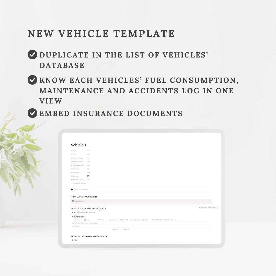 Notion Template Vehicle Management Planner, Car Management, Maintenance ...