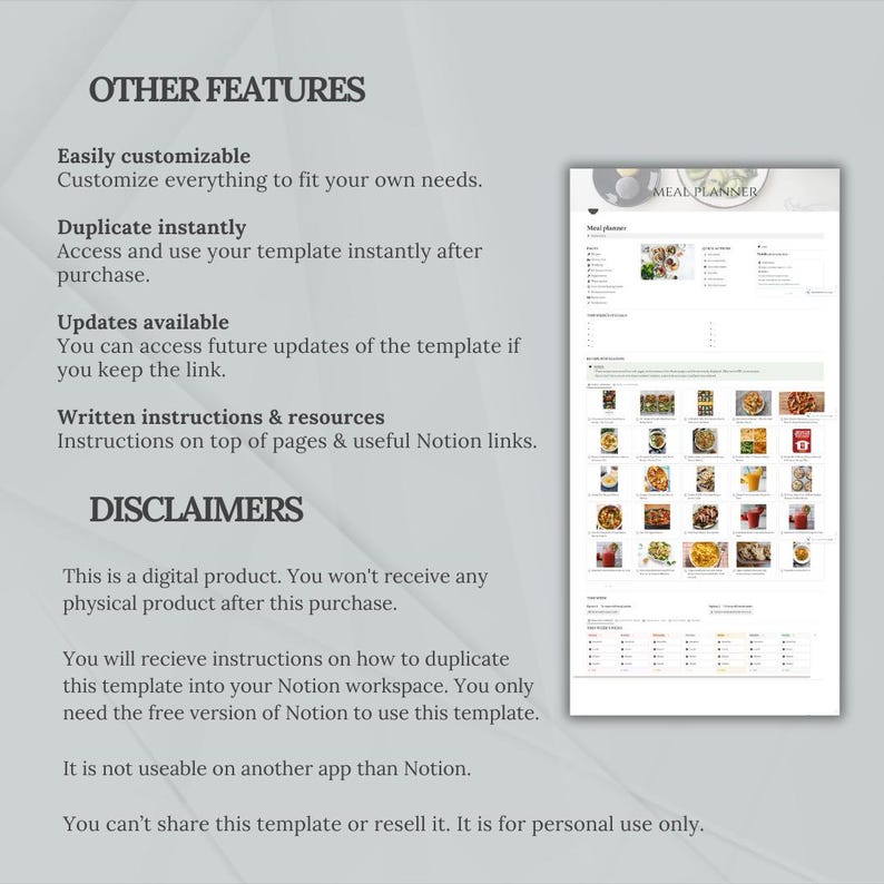 Notion Template Meal Planner | Digital Recipe Book, Grocery List ...