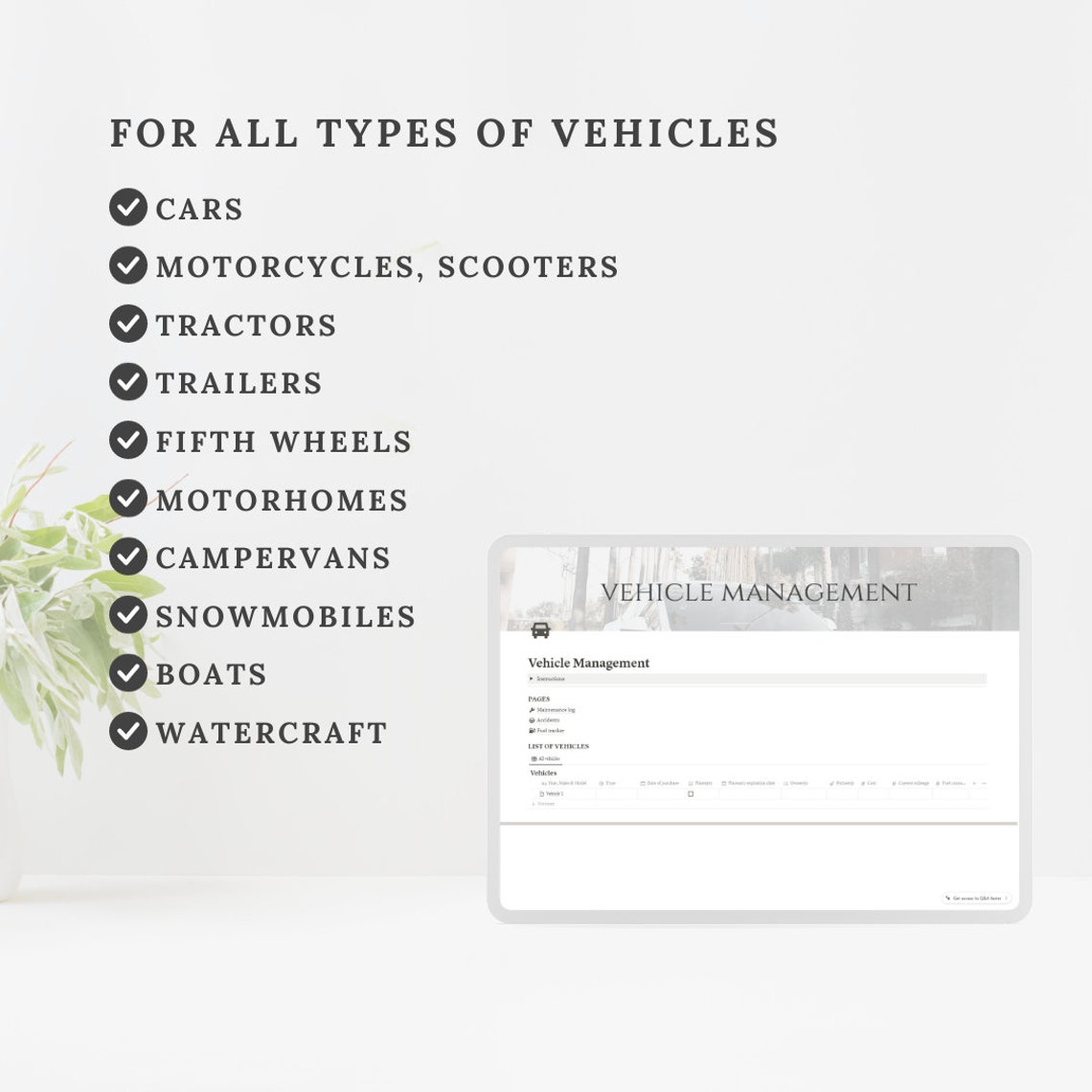Notion Template Vehicle Management Planner, Car Management, Maintenance ...